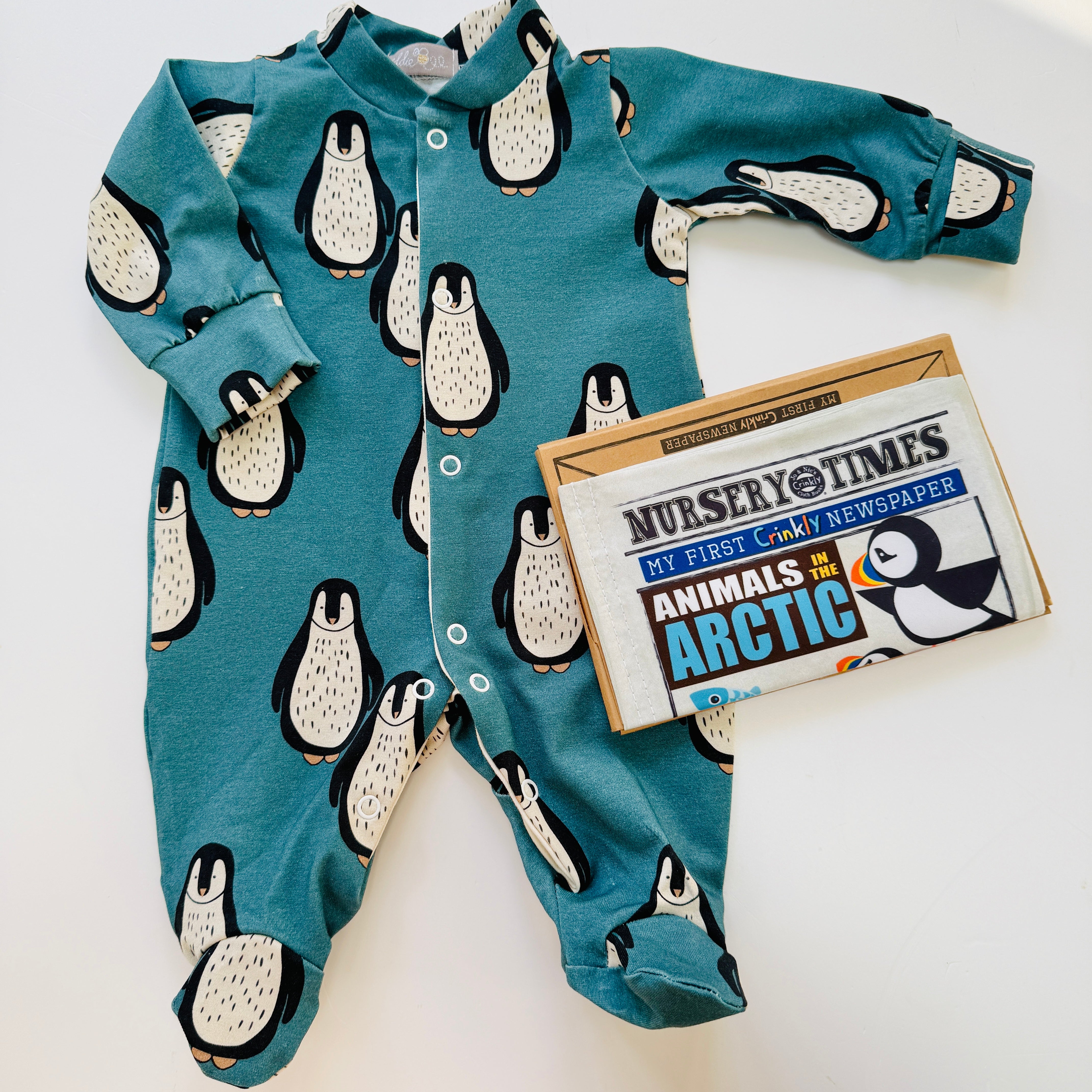 Penguin Sleep suit and Arctic Crinkly Newspaper Gift Set – Eddie & Bee
