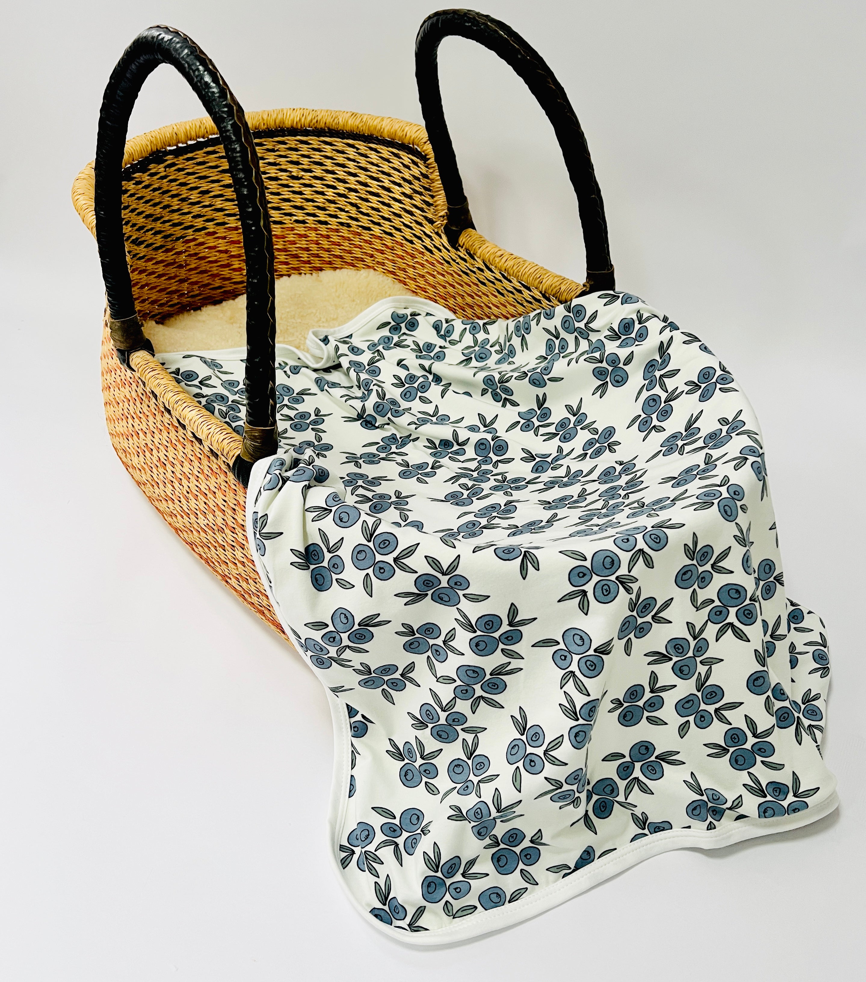 Eddie & Bee organic cotton Baby Pram/ Cot Blanket in Cream " Blueberri